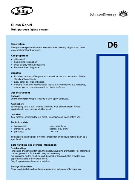 DIVERSEY® SUMA GLASS CLEANER 5L – CMHT Singapore